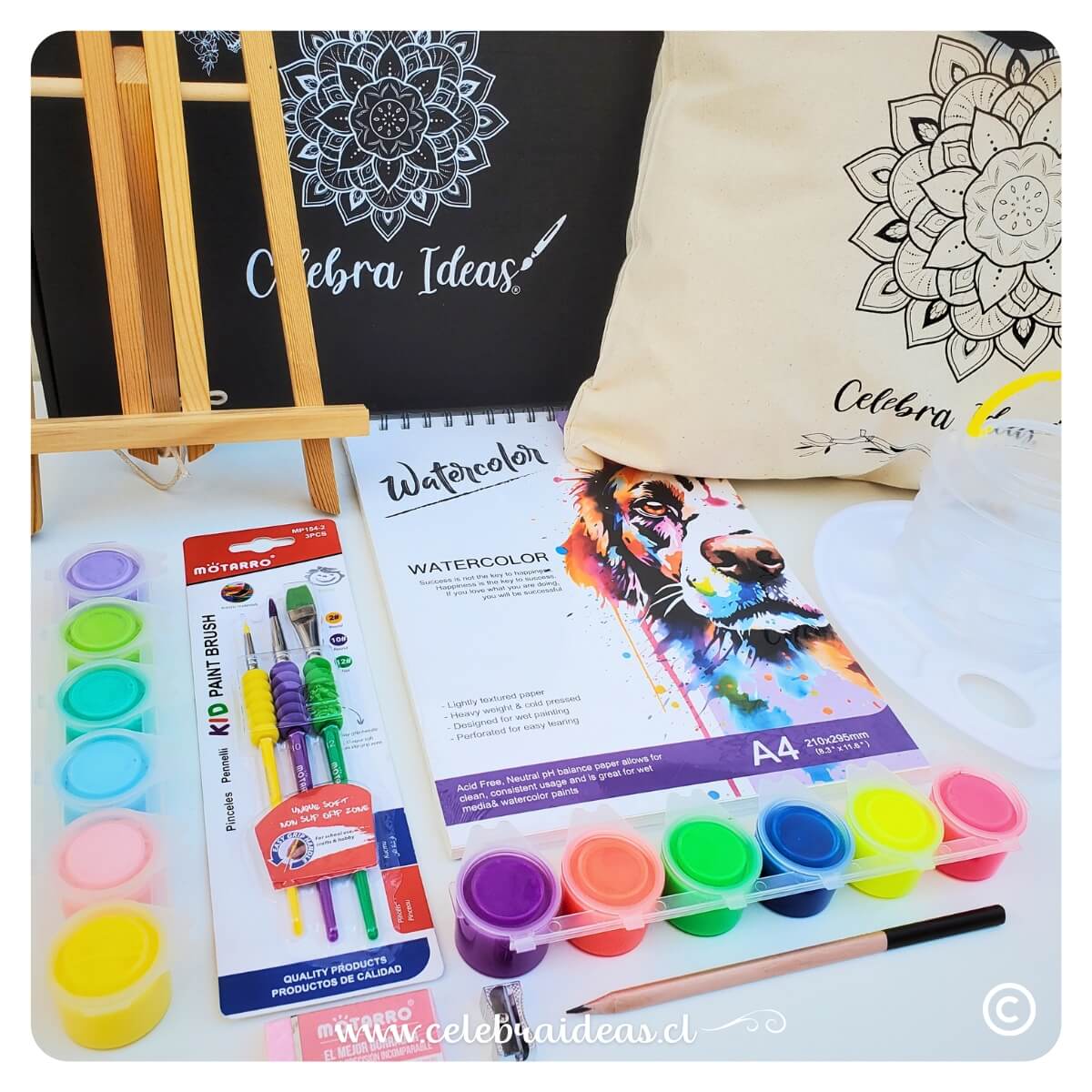 Set de arte pinturas témperas flúor y tonos pastel